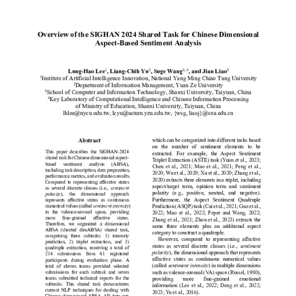 Overview Of The Sighan 2024 Shared Task For Chinese Dimensional Aspect