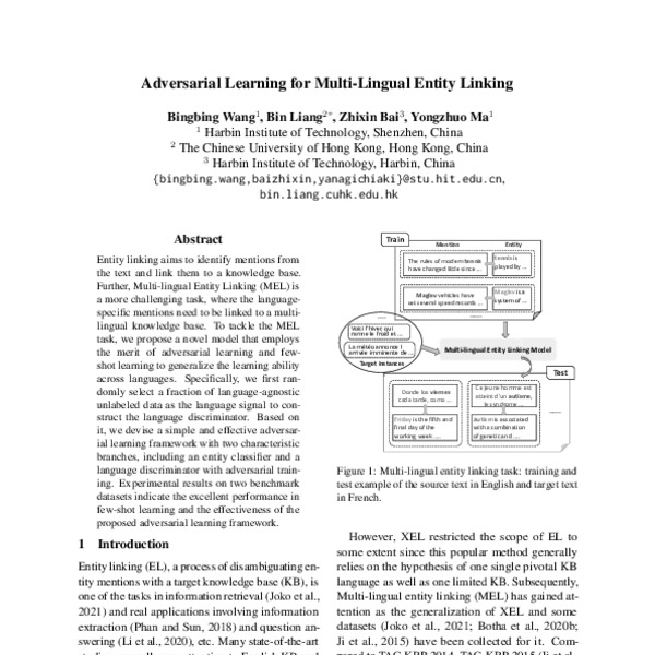Adversarial Learning for Multi-Lingual Entity Linking - ACL Anthology