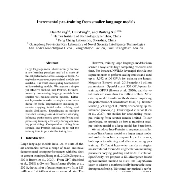 Incremental pre-training from smaller language models - ACL Anthology