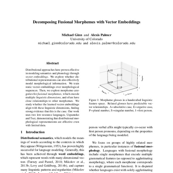 Decomposing Fusional Morphemes with Vector Embeddings - ACL Anthology