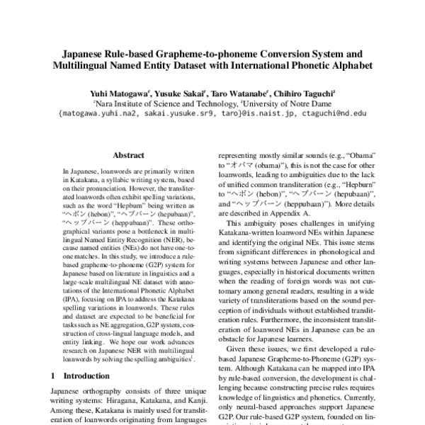 Japanese Rule-based Grapheme-to-phoneme Conversion System and ...
