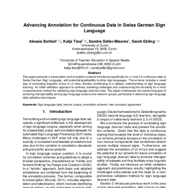 Advancing Annotation for Continuous Data in Swiss German Sign Language ...