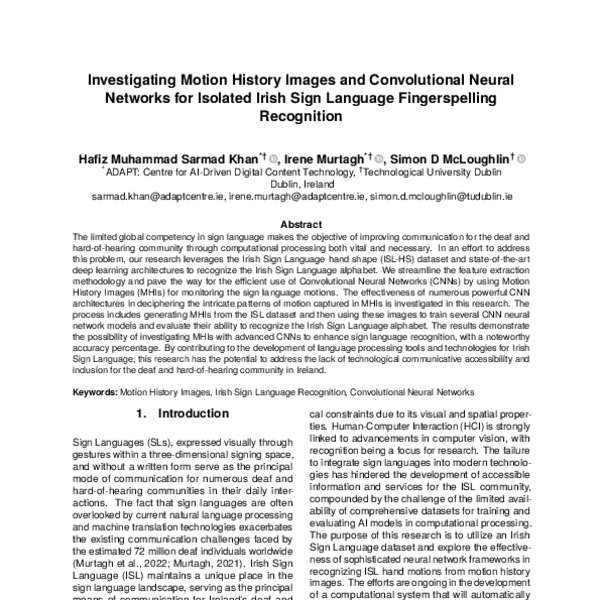 Investigating Motion History Images and Convolutional Neural Networks for Isolated Irish Sign ...