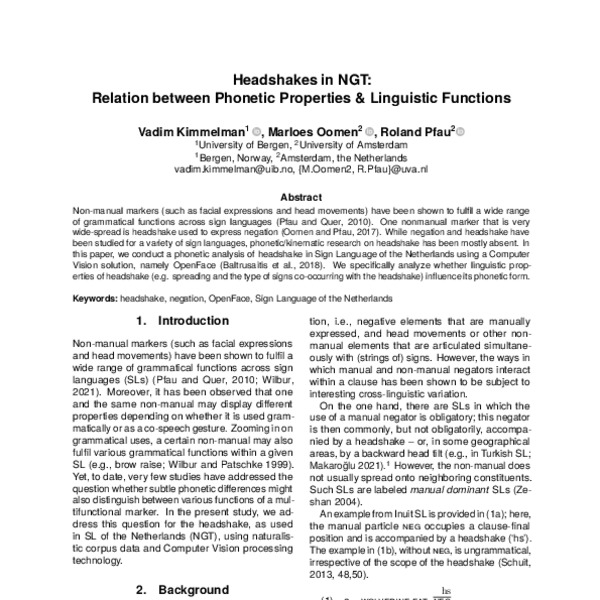 Headshakes in NGT: Relation between Phonetic Properties & Linguistic Functions - ACL Anthology