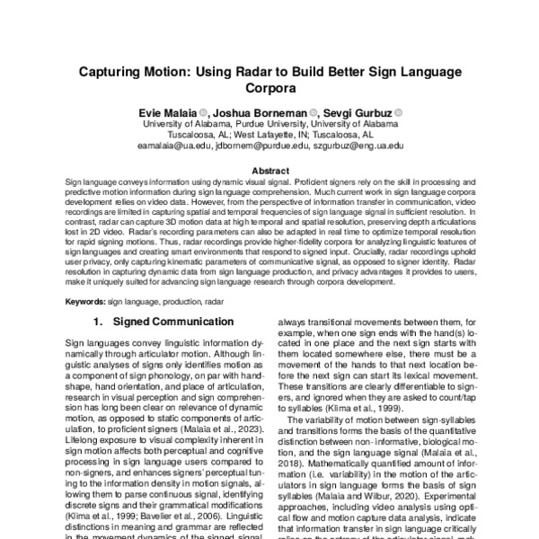 Capturing Motion: Using Radar to Build Better Sign Language Corpora ...