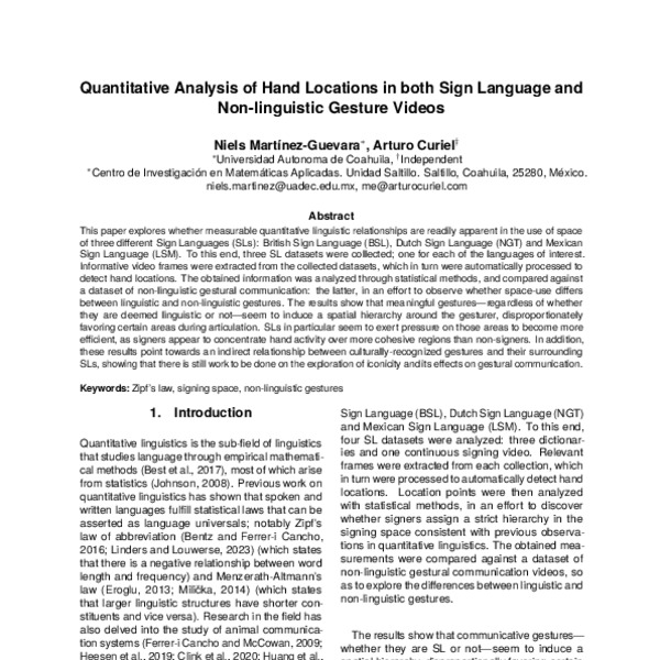 Quantitative Analysis of Hand Locations in both Sign Language and Non ...