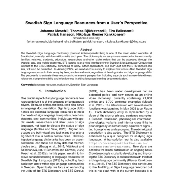 Swedish Sign Language Resources from a User’s Perspective - ACL Anthology