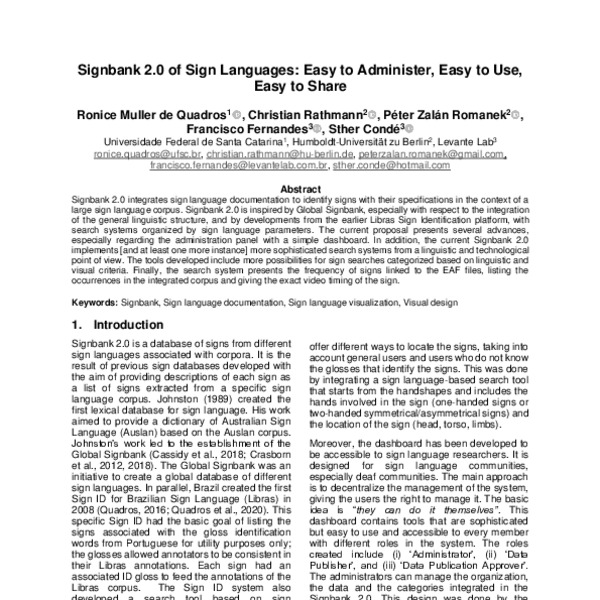 Signbank 2.0 of Sign Languages: Easy to Administer, Easy to Use, Easy ...