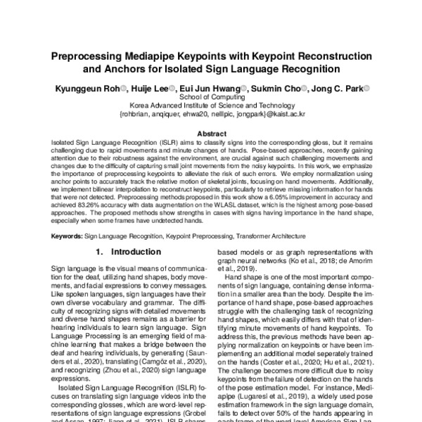 Preprocessing Mediapipe Keypoints with Keypoint Reconstruction and ...