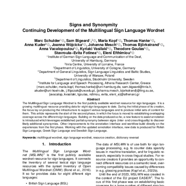 Signs and Synonymity: Continuing Development of the Multilingual Sign ...