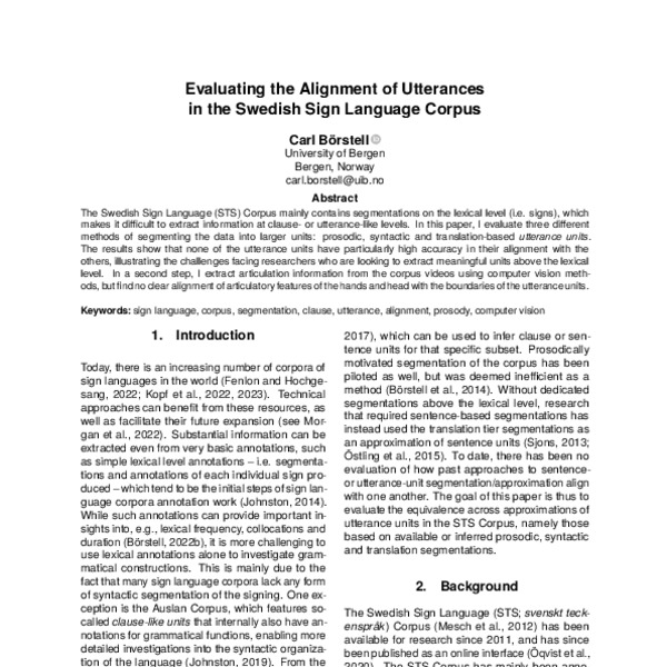 Evaluating the Alignment of Utterances in the Swedish Sign Language ...