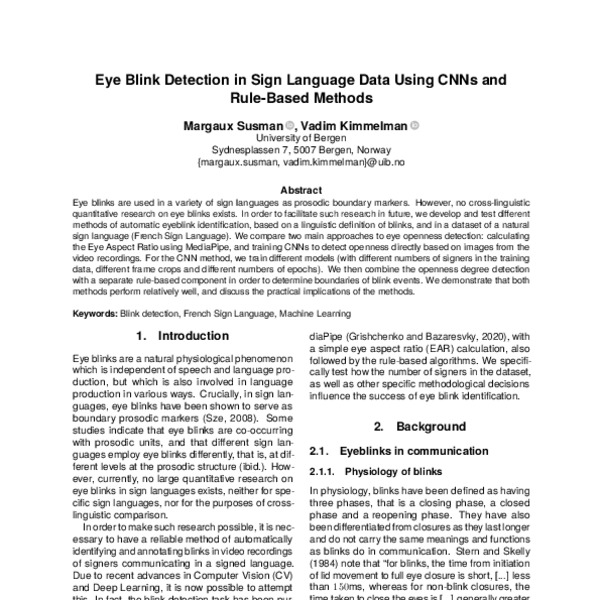 Eye Blink Detection in Sign Language Data Using CNNs and Rule-Based ...