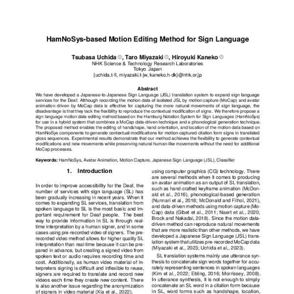 HamNoSys-based Motion Editing Method for Sign Language - ACL Anthology