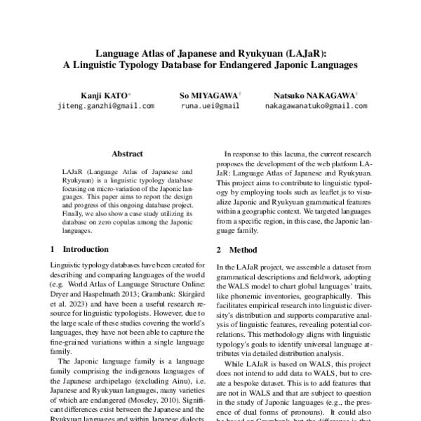 Language Atlas of Japanese and Ryukyuan (LAJaR): A Linguistic Typology ...