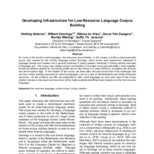 Developing Infrastructure for Low-Resource Language Corpus Building - ACL Anthology