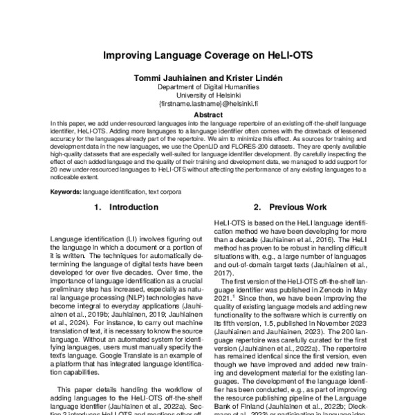 Improving Language Coverage on HeLI-OTS - ACL Anthology
