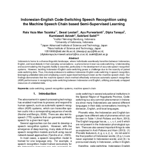 Indonesian English Code Switching Speech Recognition Using The Machine Speech Chain Based Semi