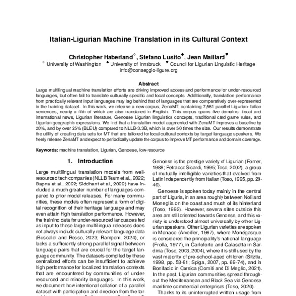 Italian-Ligurian Machine Translation in Its Cultural Context - ACL ...