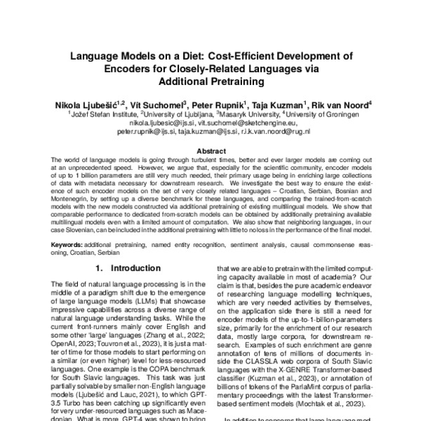 Language Models On A Diet Cost Efficient Development Of Encoders For Closely Related Languages