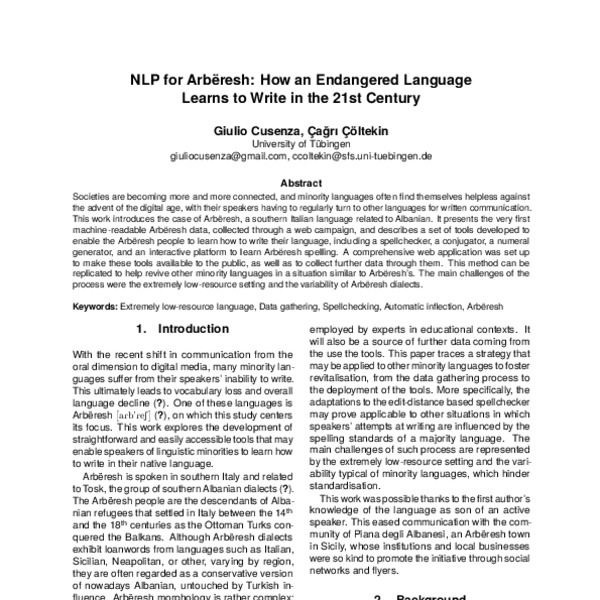 NLP for Arbëresh: How an Endangered Language Learns to Write in the ...