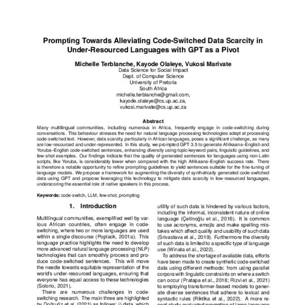 Prompting towards Alleviating Code-Switched Data Scarcity in Under-Resourced Languages with GPT ...