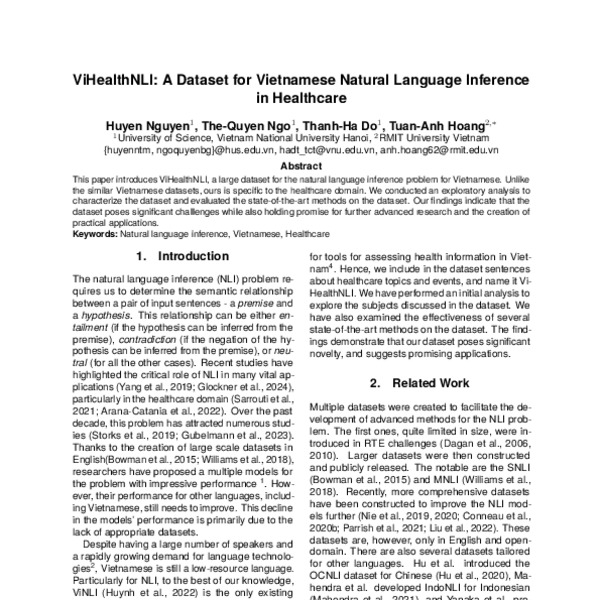 ViHealthNLI: A Dataset for Vietnamese Natural Language Inference in ...