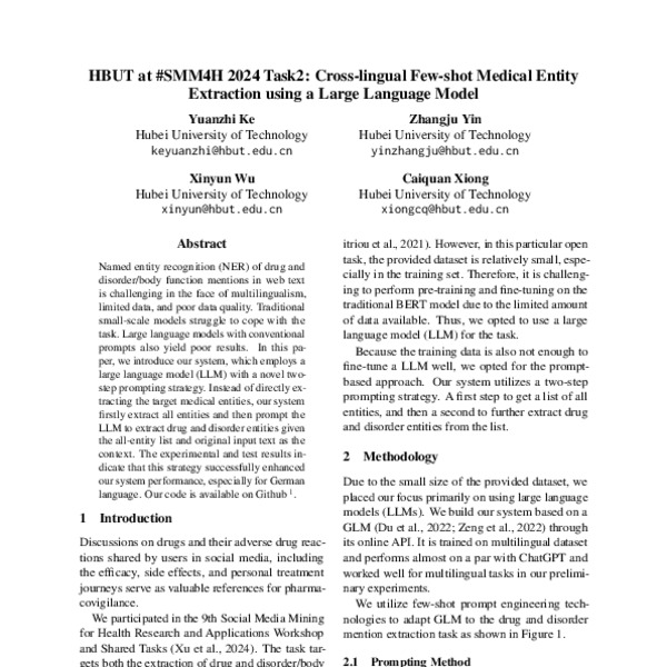 HBUT at #SMM4H 2024 Task2: Cross-lingual Few-shot Medical Entity Extraction using a Large ...