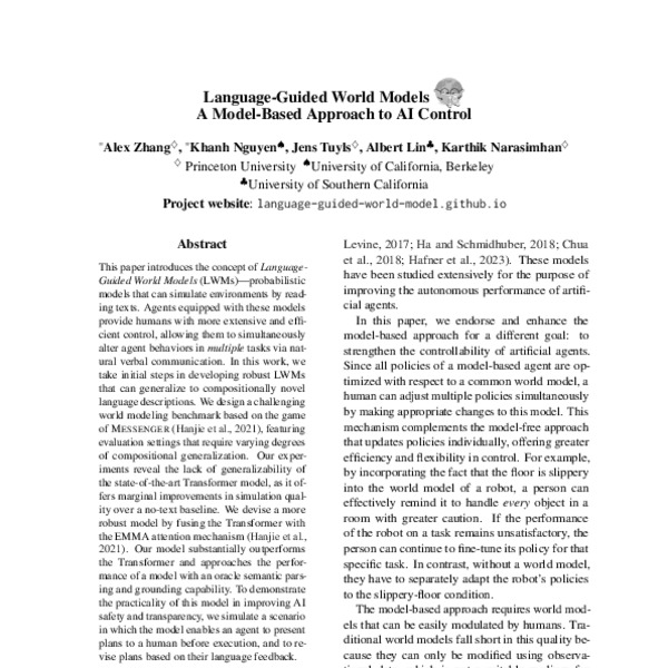 Language-guided World Models: A Model-based Approach to AI Control - ACL Anthology