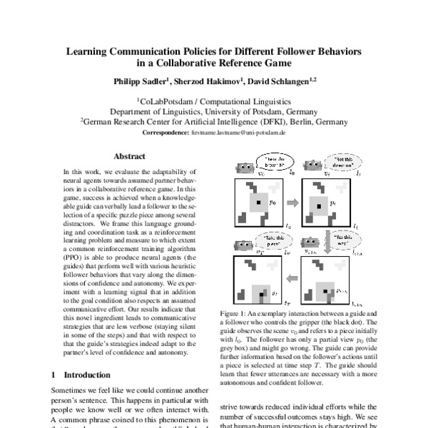 Learning Communication Policies for Different Follower Behaviors in a Collaborative Reference ...