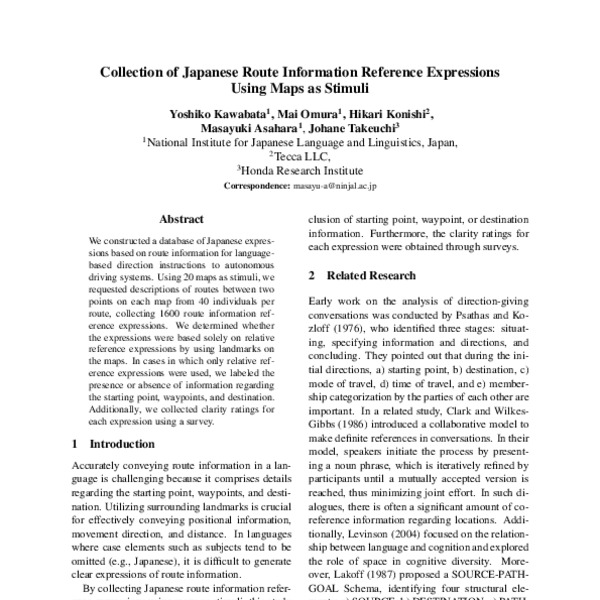 Collection of Japanese Route Information Reference Expressions Using ...