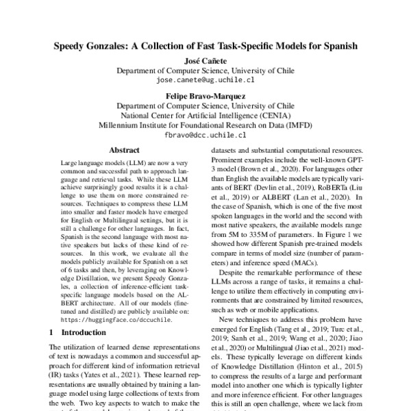 Speedy Gonzales: A Collection of Fast Task-Specific Models for Spanish - ACL Anthology