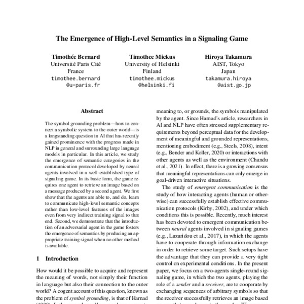 The Emergence of High-Level Semantics in a Signaling Game - ACL Anthology