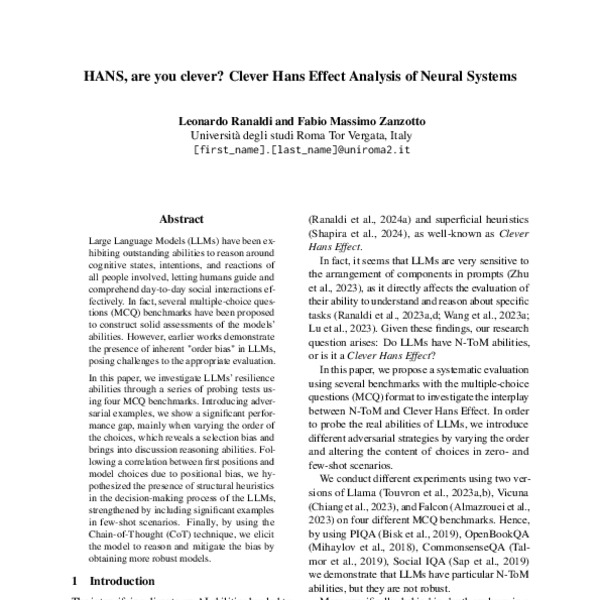 HANS, are you clever? Clever Hans Effect Analysis of Neural Systems ...
