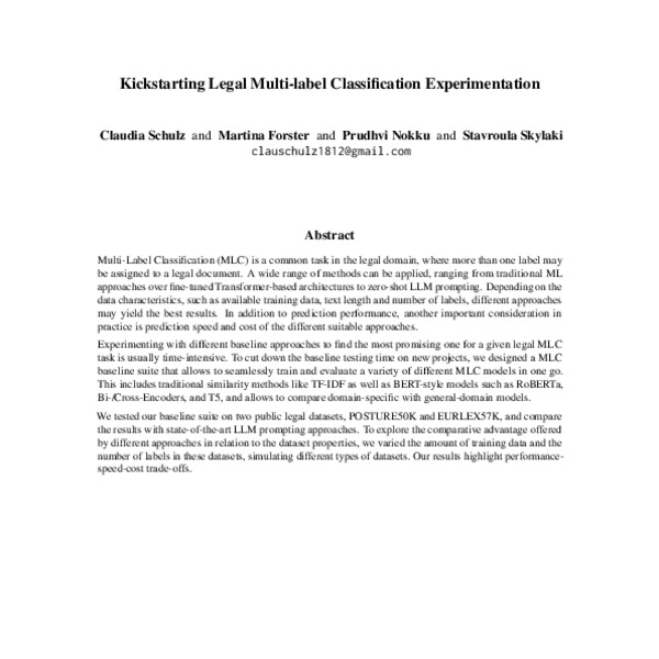 Kickstarting legal multi-label classification experimentation - ACL Anthology