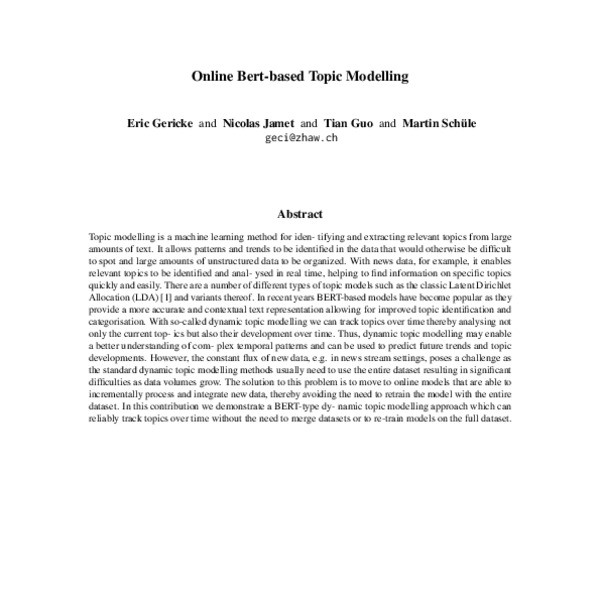 Online BERT-based Topic Modelling - ACL Anthology