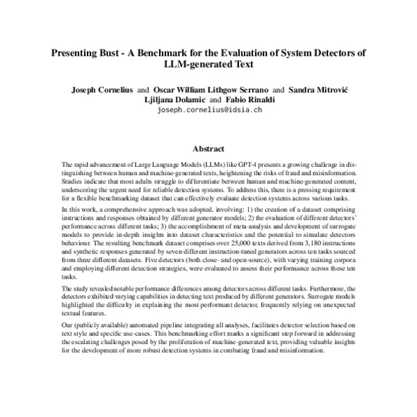 Presenting Bust A Benchmark For The Evaluation Of System Detectors Of Llm Generated Text Acl