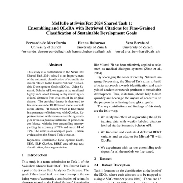 MeHuBe at SwissText 2024 Shared Task 1: Ensembling and QLoRA with Retrieved Citations for Fine ...