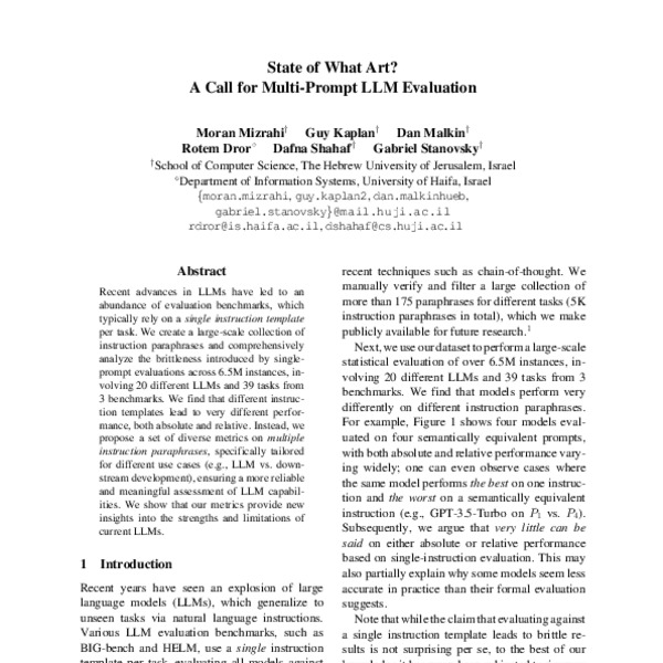 State of What Art? A Call for Multi-Prompt LLM Evaluation - ACL Anthology