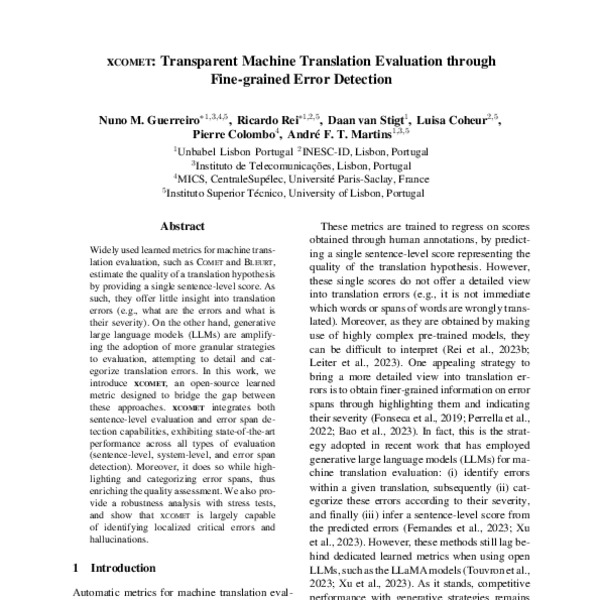 xCOMET: Transparent Machine Translation Evaluation through Fine-grained ...