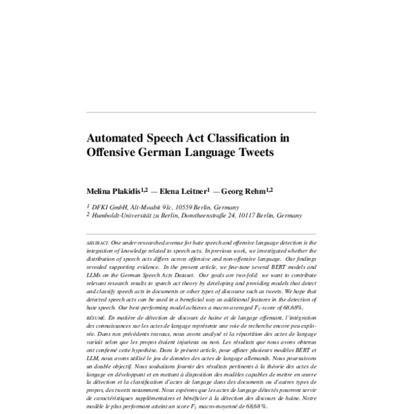 Automated Speech Act Classification in Offensive German Language Tweets ...