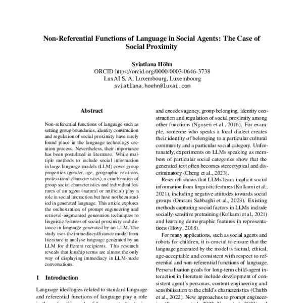 Non-Referential Functions of Language in Social Agents: The Case of Social Proximity - ACL Anthology