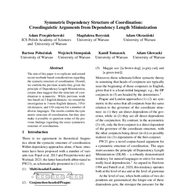 Symmetric Dependency Structure of Coordination: Crosslinguistic ...