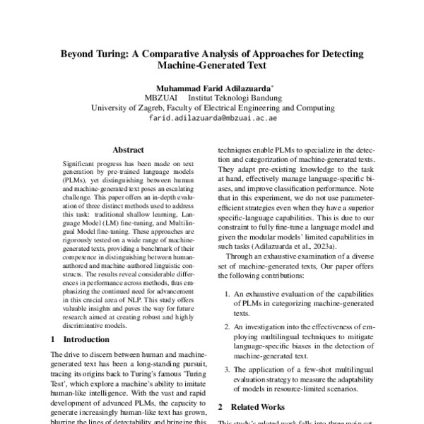 Beyond Turing: A Comparative Analysis of Approaches for Detecting Machine-Generated Text - ACL ...