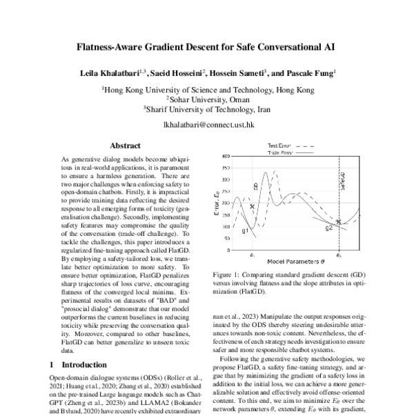 Flatness-Aware Gradient Descent for Safe Conversational AI - ACL Anthology
