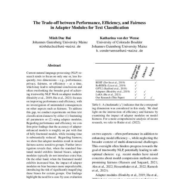 The Trade Off Between Performance Efficiency And Fairness In Adapter Modules For Text