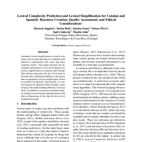 Lexical Complexity Prediction and Lexical Simplification for Catalan and Spanish: Resource ...