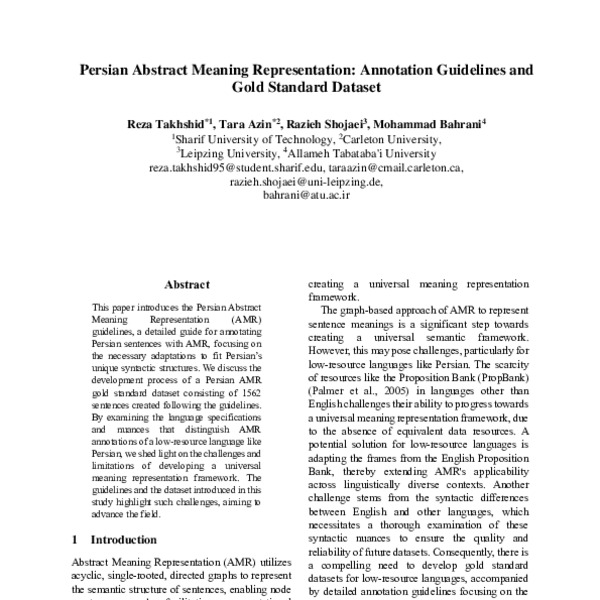 Persian Abstract Meaning Representation: Annotation Guidelines and Gold Standard Dataset - ACL ...
