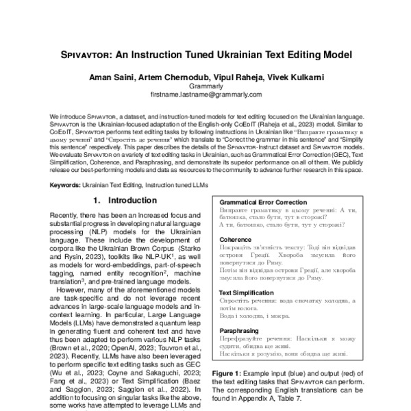 Spivavtor: An Instruction Tuned Ukrainian Text Editing Model - ACL Anthology