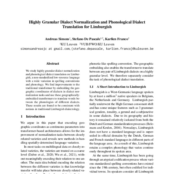 Highly Granular Dialect Normalization and Phonological Dialect Translation for Limburgish - ACL ...