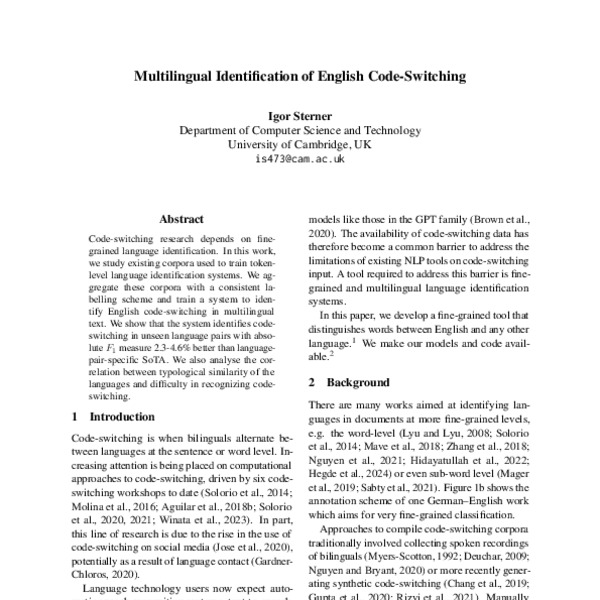 Multilingual Identification of English Code-Switching - ACL Anthology